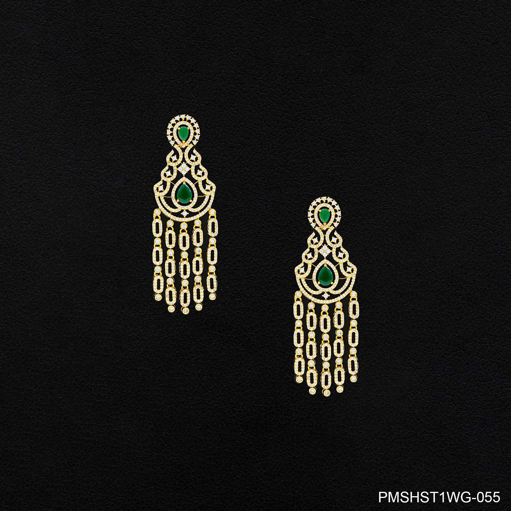 Gold Plated Green Hanging Earrings Set | Parakkat Jewels