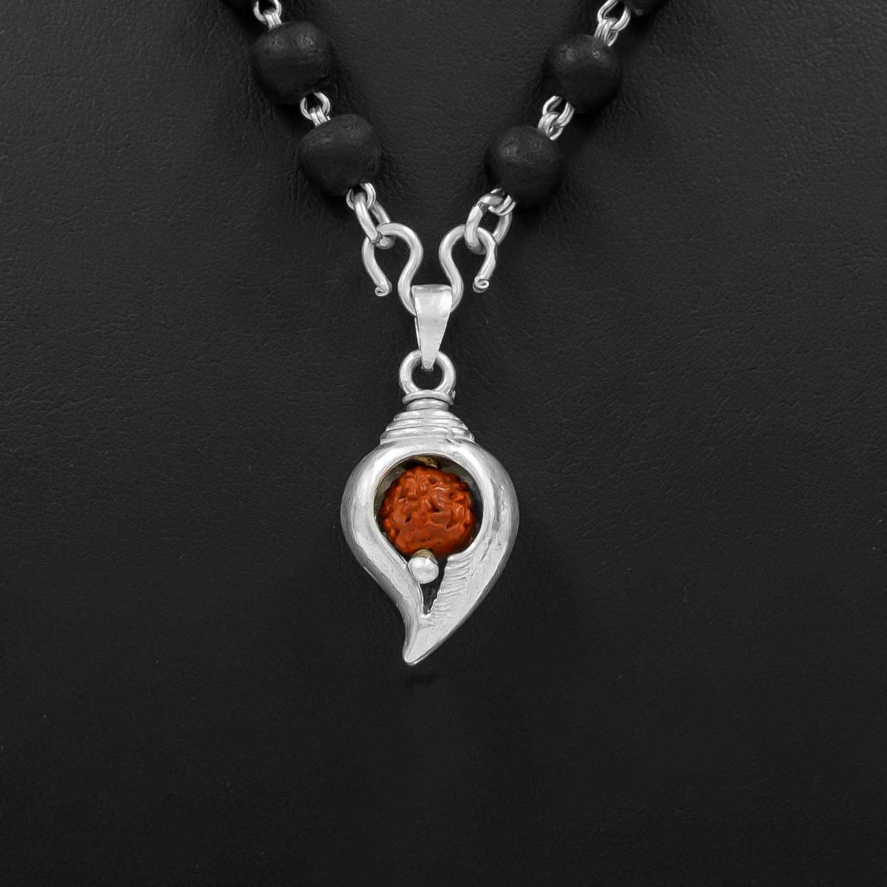 Silver Karingali Chain with Rudraksham shankh Locket