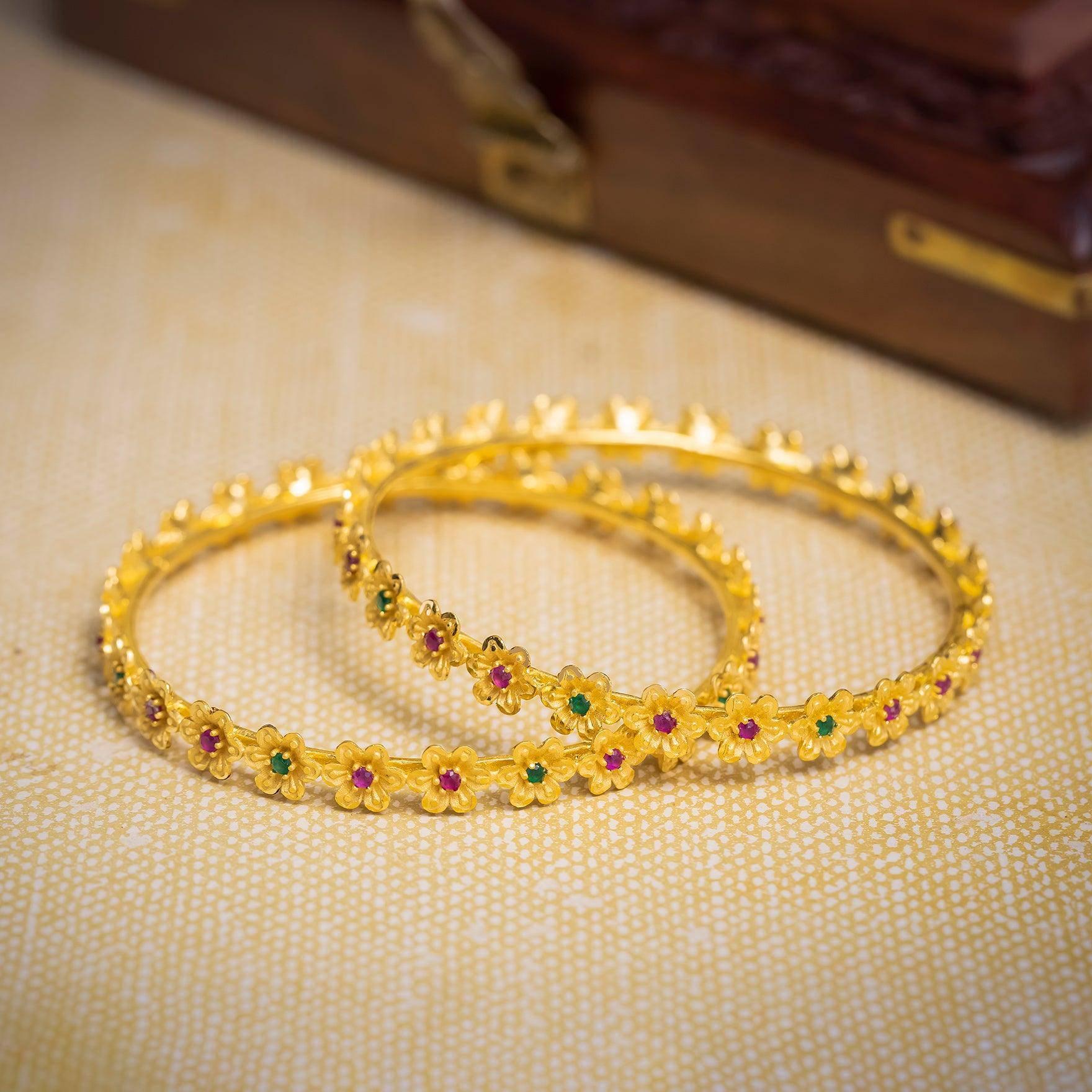 Buy Red & Green Ad Stone Bangles for Women | Parakkat Jewels